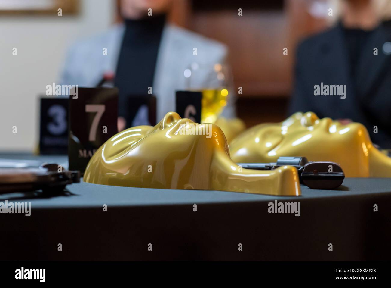 Mafia game the mask and gun on black table. Game tournament concept ...