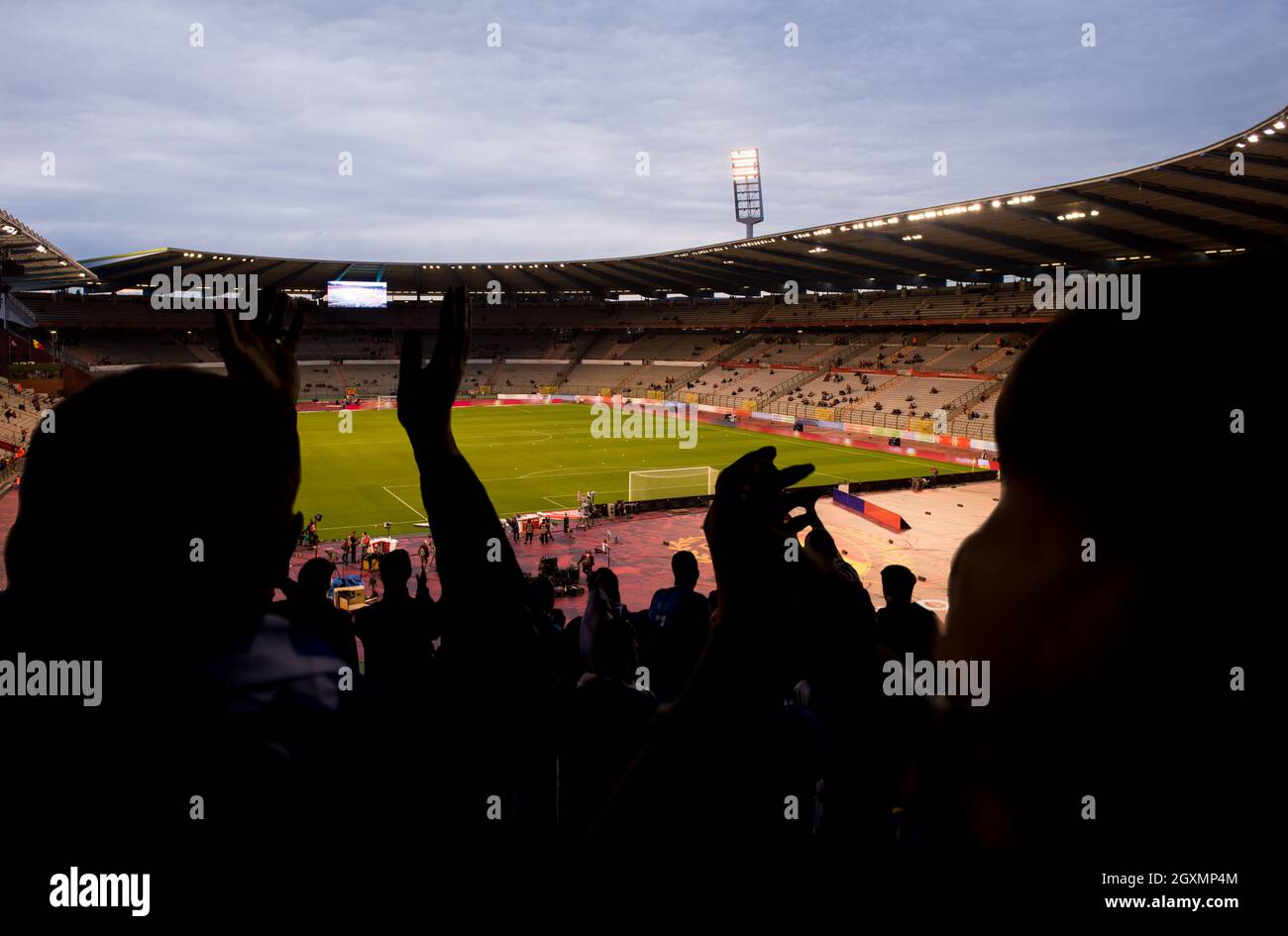 group of football, soccer fans support their favorite sports team and ...