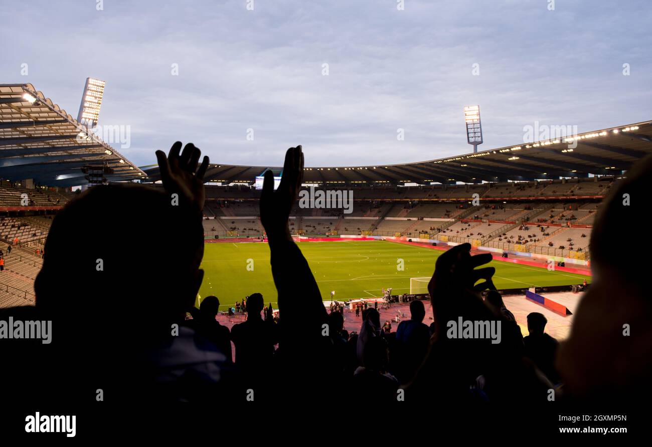 group of football, soccer fans support their favorite sports team and ...