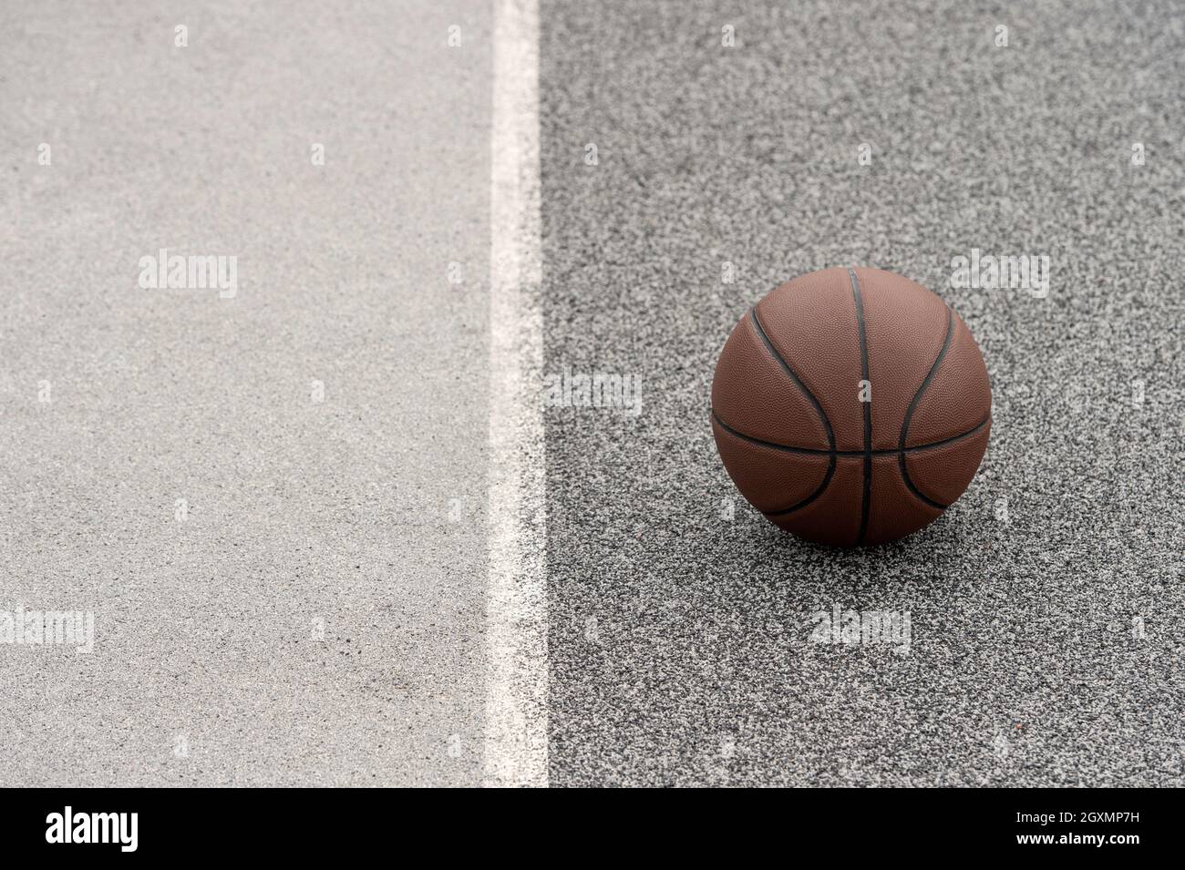 New basketball ball on new urban court. Horizontal sport poster ...