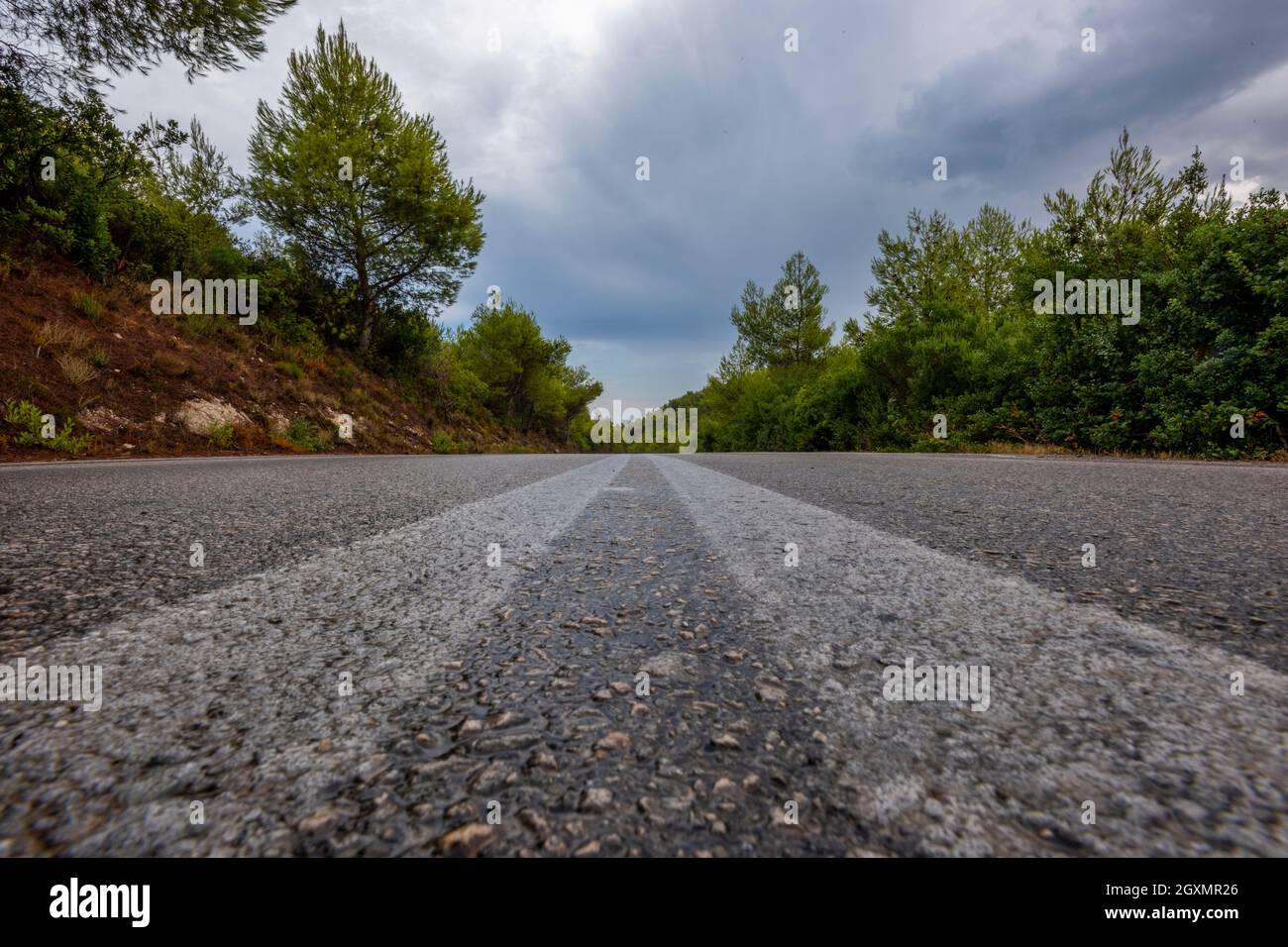 low down view of road at ground level disappearing into the distamce ...