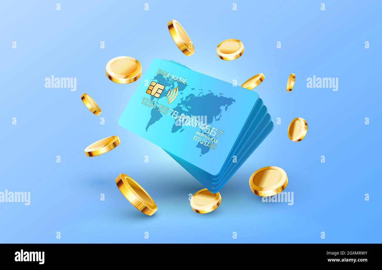 Credit cart and golden coin, service dollar. Vector illustration Stock ...