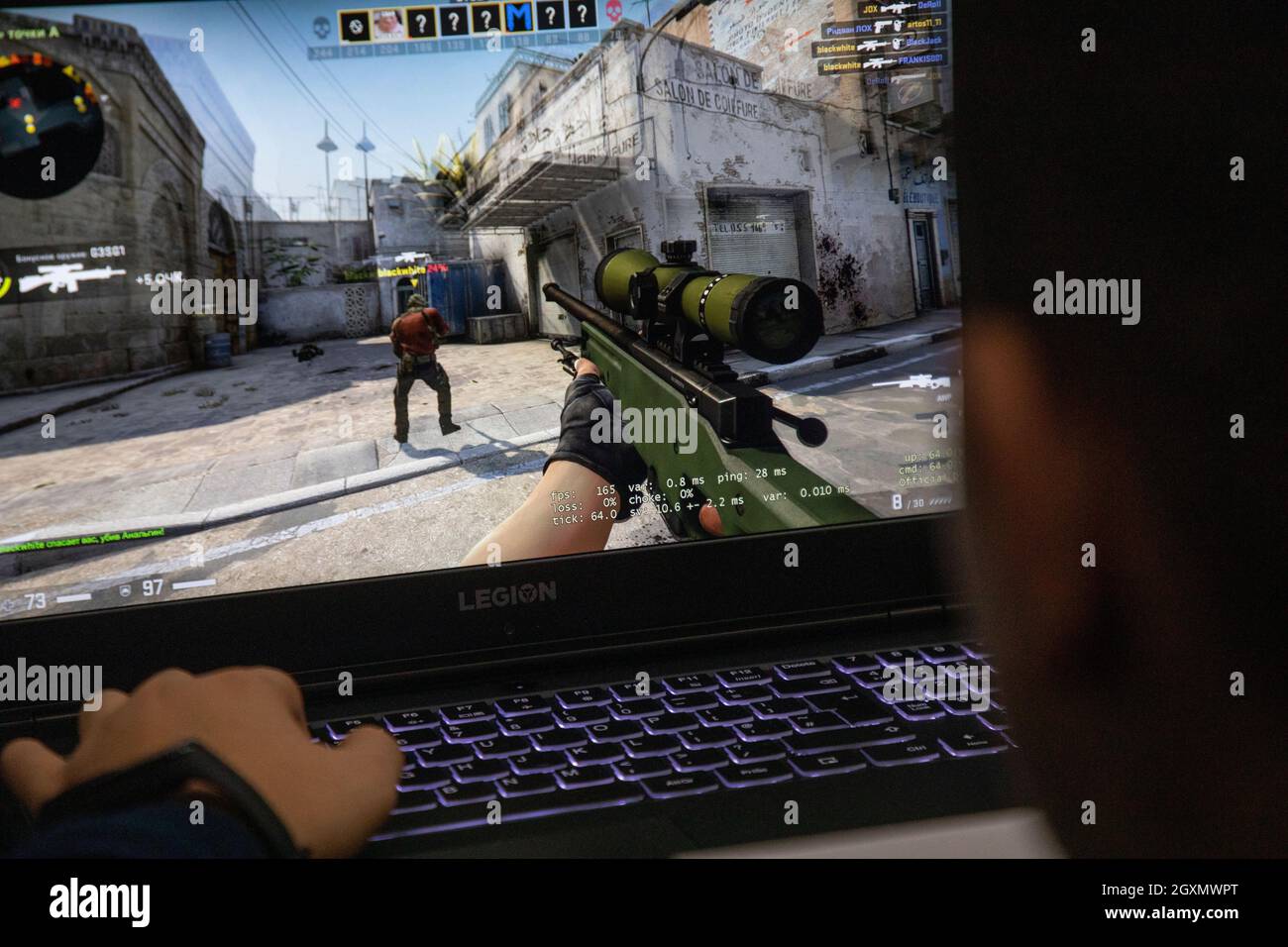 Moscow, Russia. 4th October, 2019 Young man is playing a Counter strike ...
