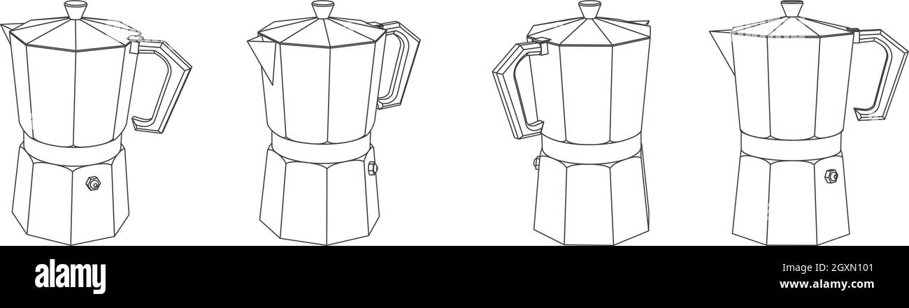 Vector outline illustration of moka pot coffee maker different ...