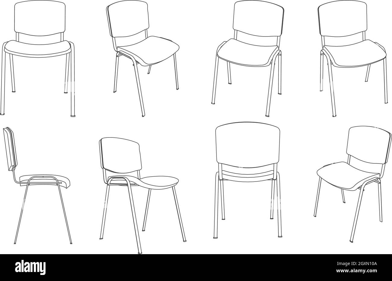 Vector outline illustration of office visitor chair, different views ...