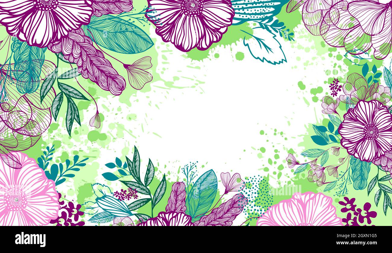 Frame made of beautiful flowers. Horizontal floral card. Vector ...
