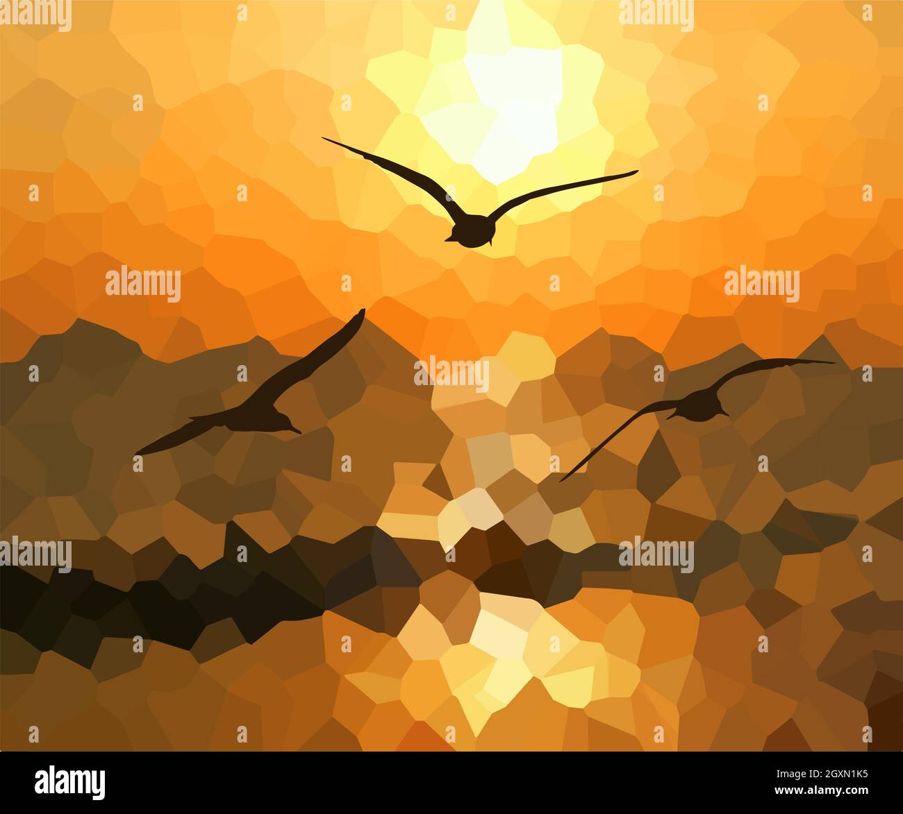 Abstraction flying seagulls at sunset. Vector illustration Stock Vector ...