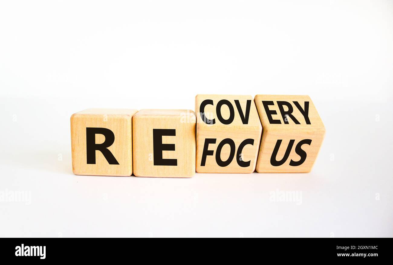 Refocus and recovery symbol. Businessman turned cubes and changed the ...