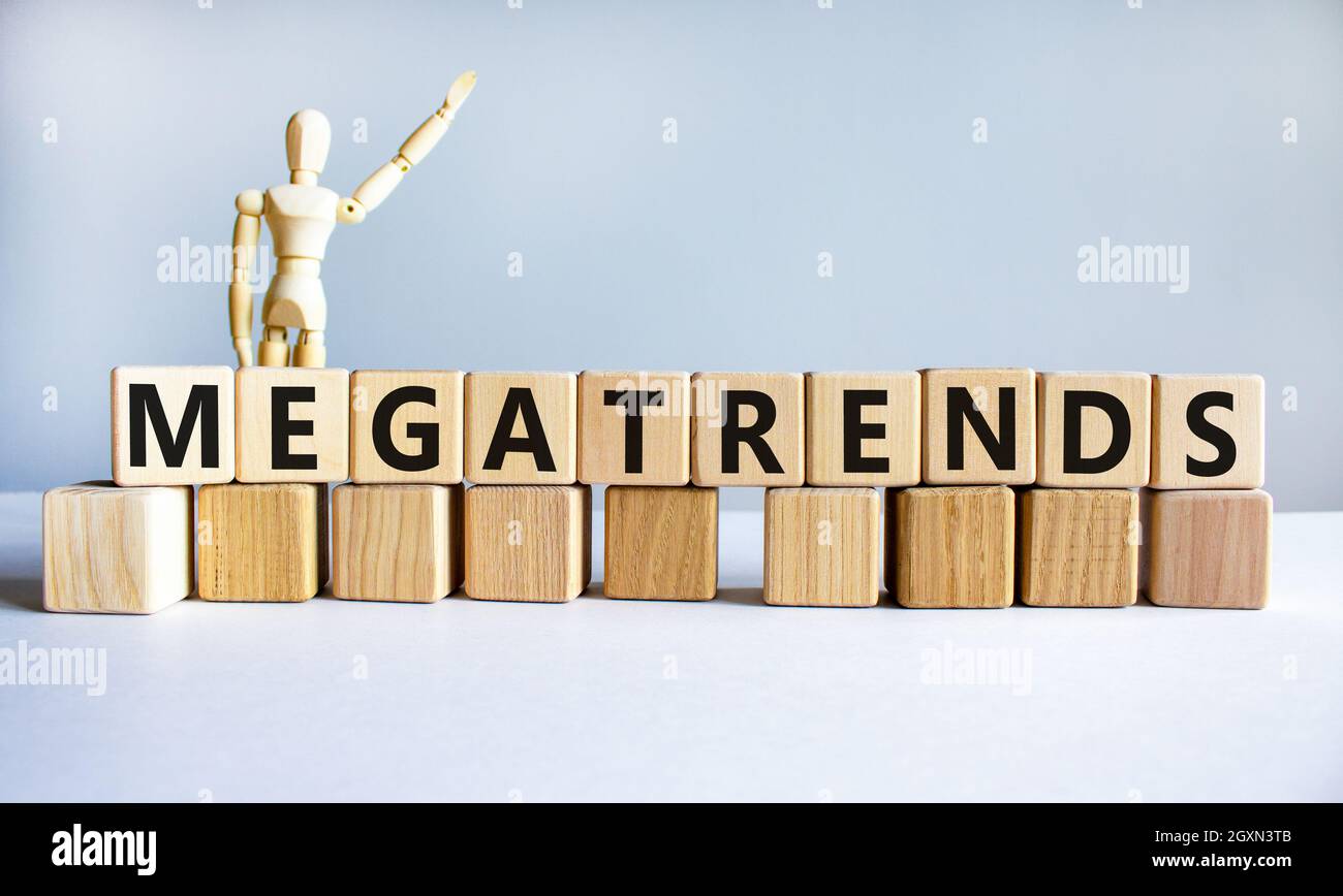 Megatrends symbol. The word megatrends on wooden cubes. Wooden model of ...