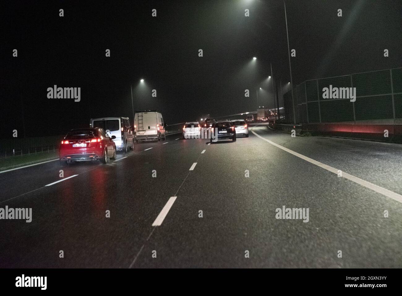 Warsaw, Poland - November 18, 2021: Autumn weather on the road. Traffic ...