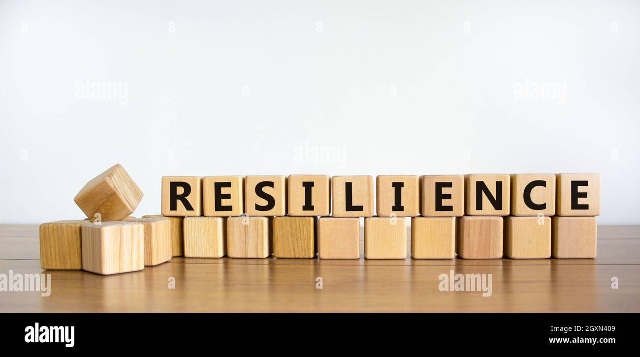 Resilience symbol. Word 'Resilience' written on wooden blocks. Copy ...