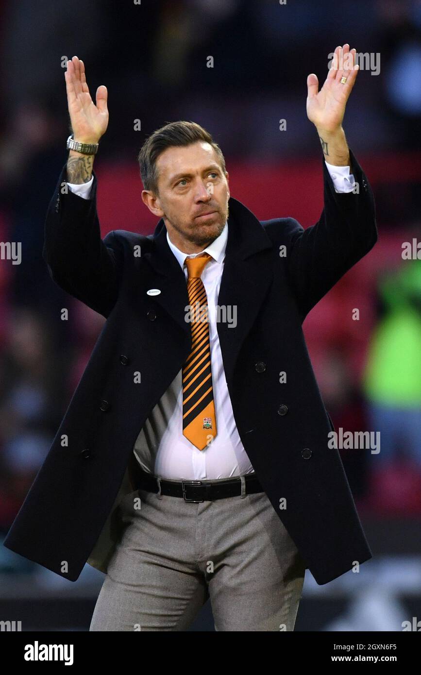 Barnet manager Darren Currie celebrates after the final whistle Stock ...