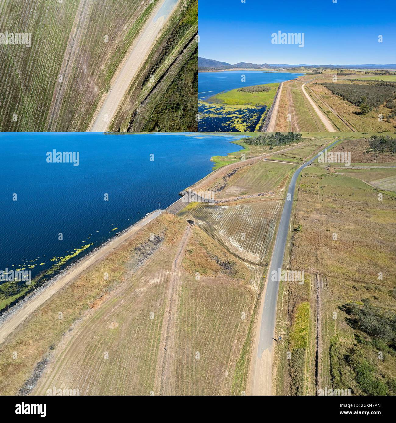 Kinchant Dam wall and landscape patterns. Collage of images showing ...