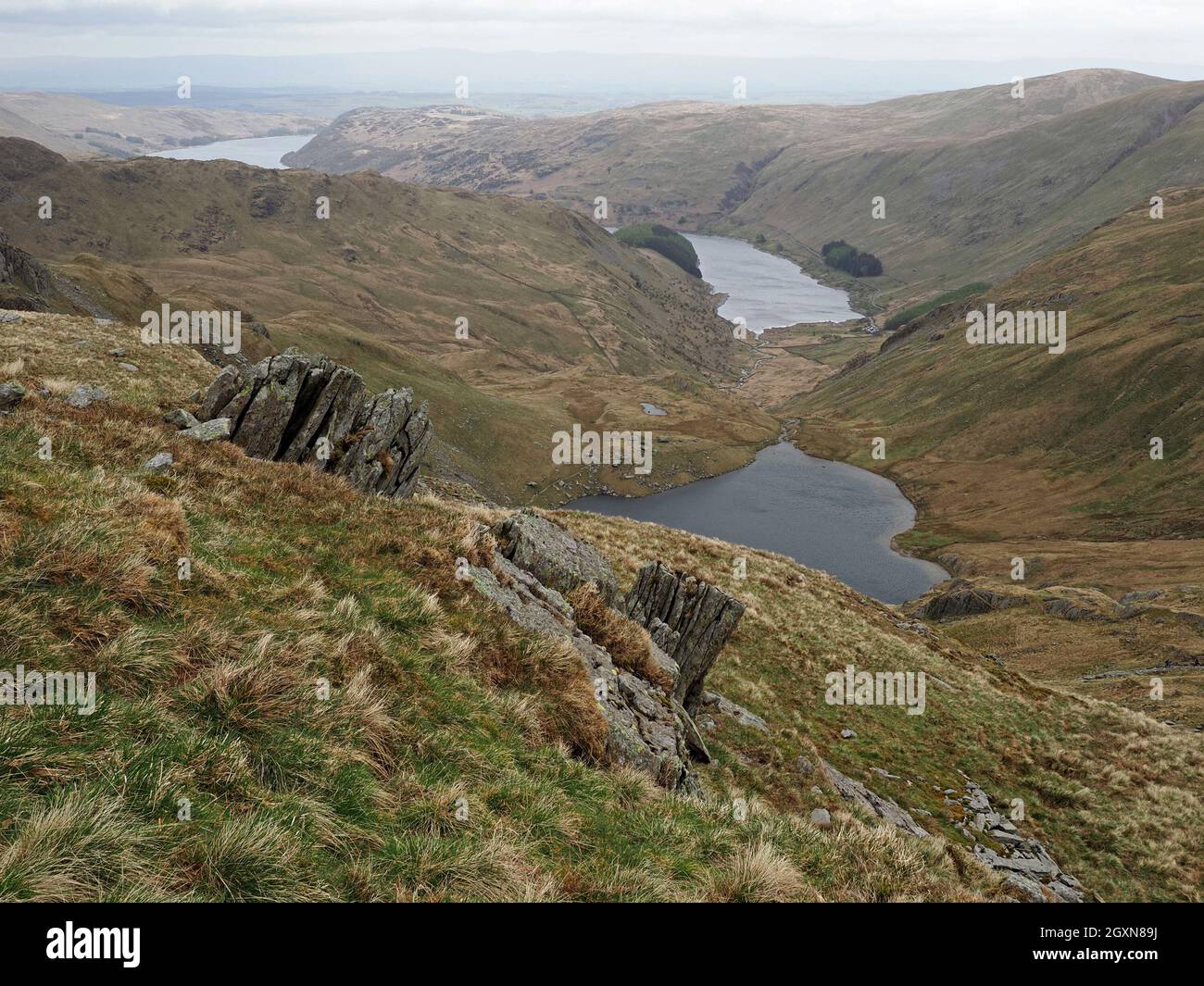 rocky lakeland landscape from Nan Bield pass High Street looking down ...