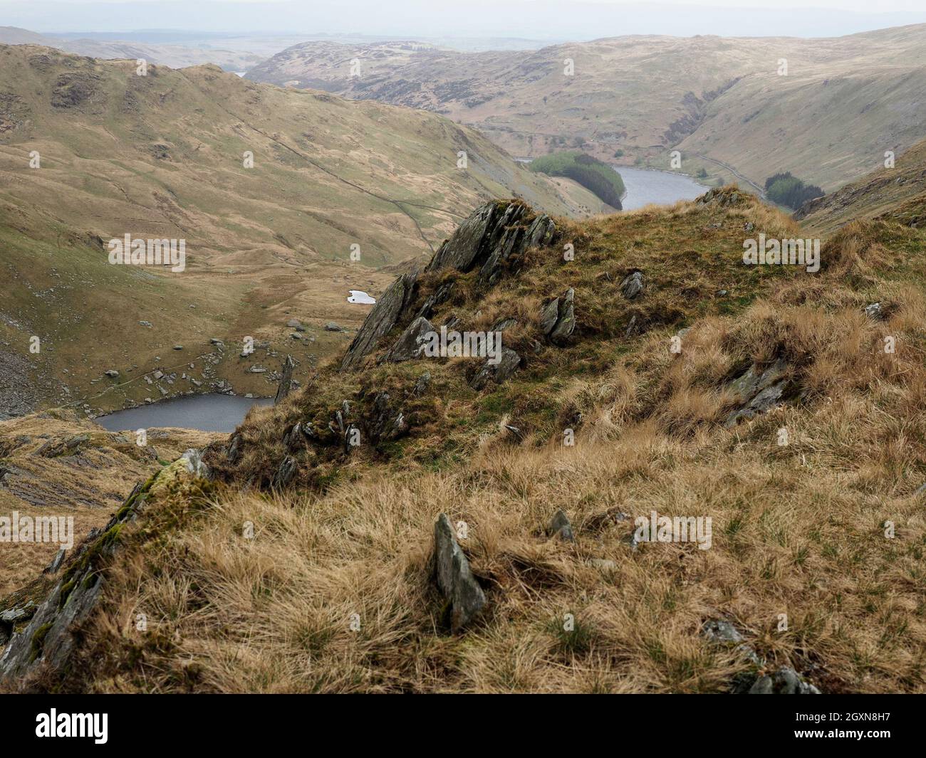 rocky lakeland landscape from Nan Bield pass High Street looking down ...