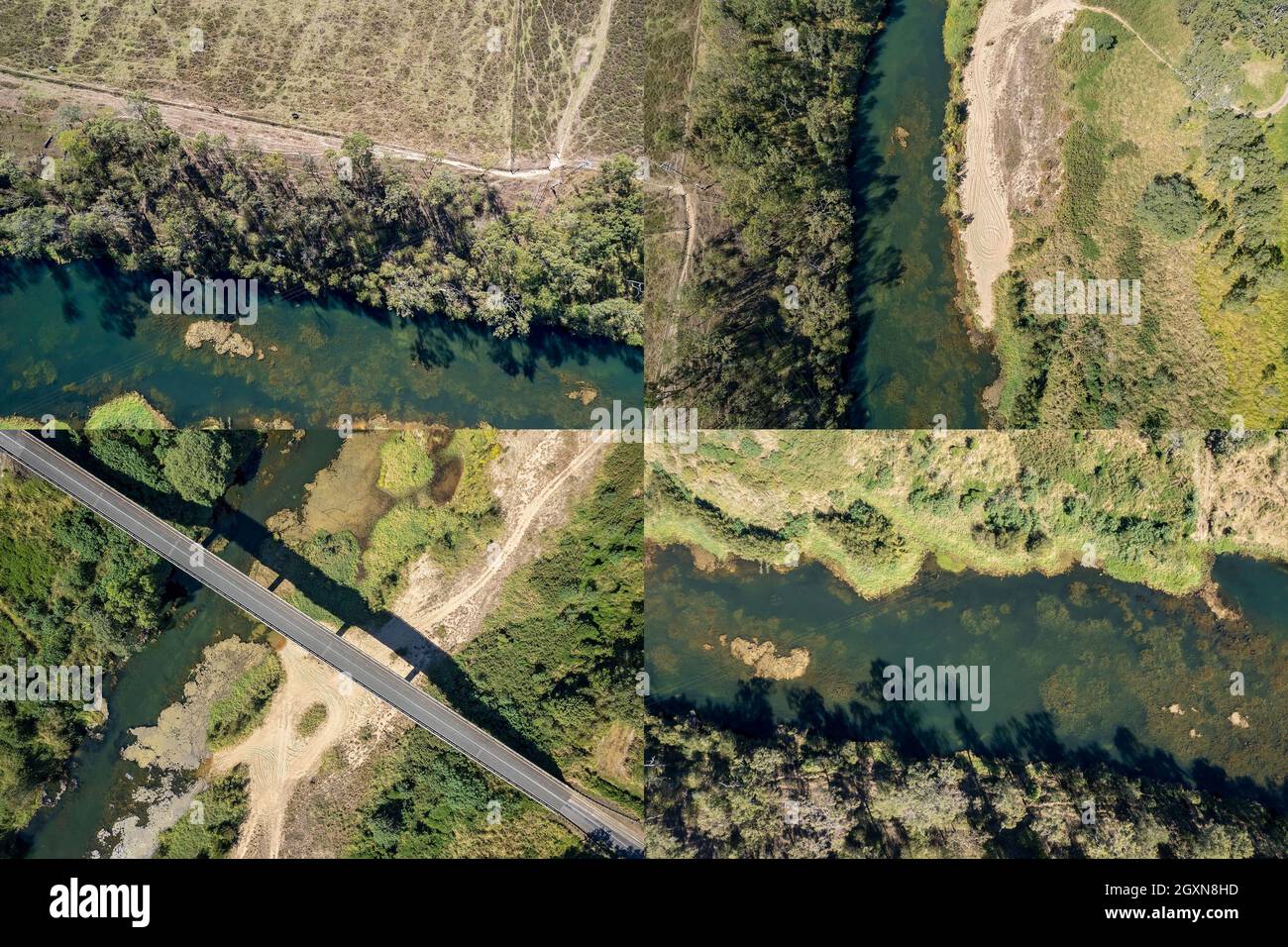 Drone aerials of landscape patterns over the Pioneer River at John ...