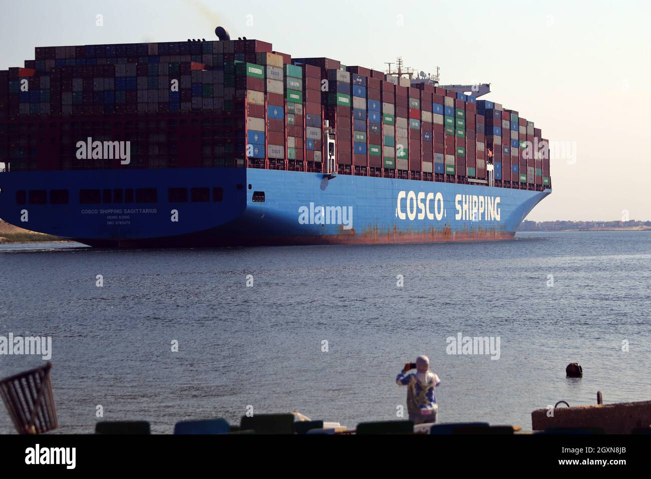 Ismailia, Egypt. 5th Oct, 2021. A ship sails on the Suez Canal in ...