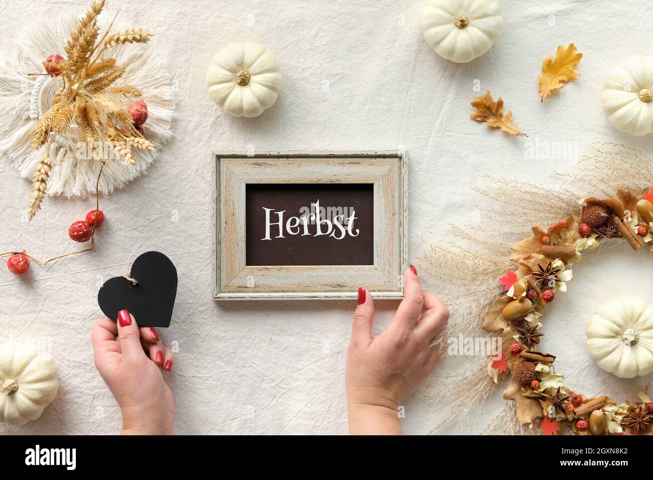 Test Herbst means Autumn in German language. Background with natural ...