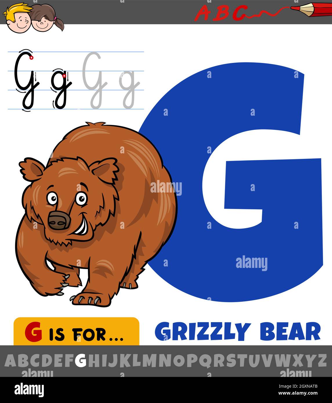 Educational cartoon illustration of letter G from alphabet with grizzly ...