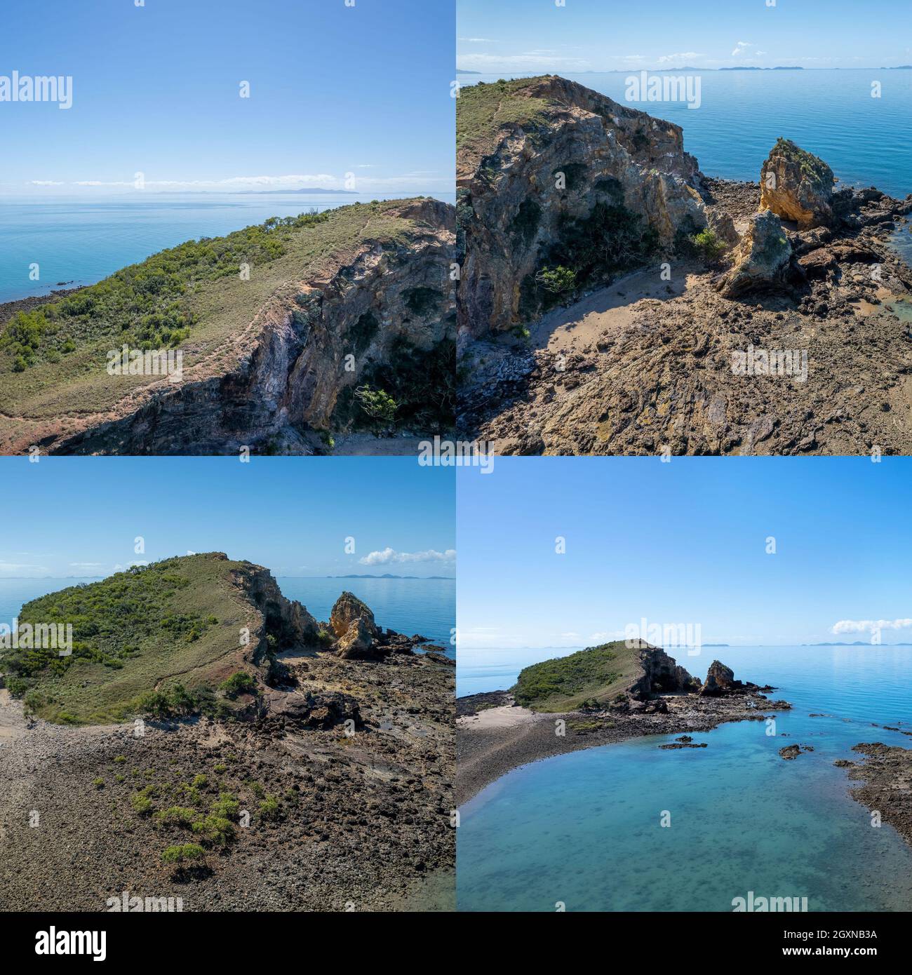 Rock faces of tropical islands in clear blue sea at low tide Stock ...