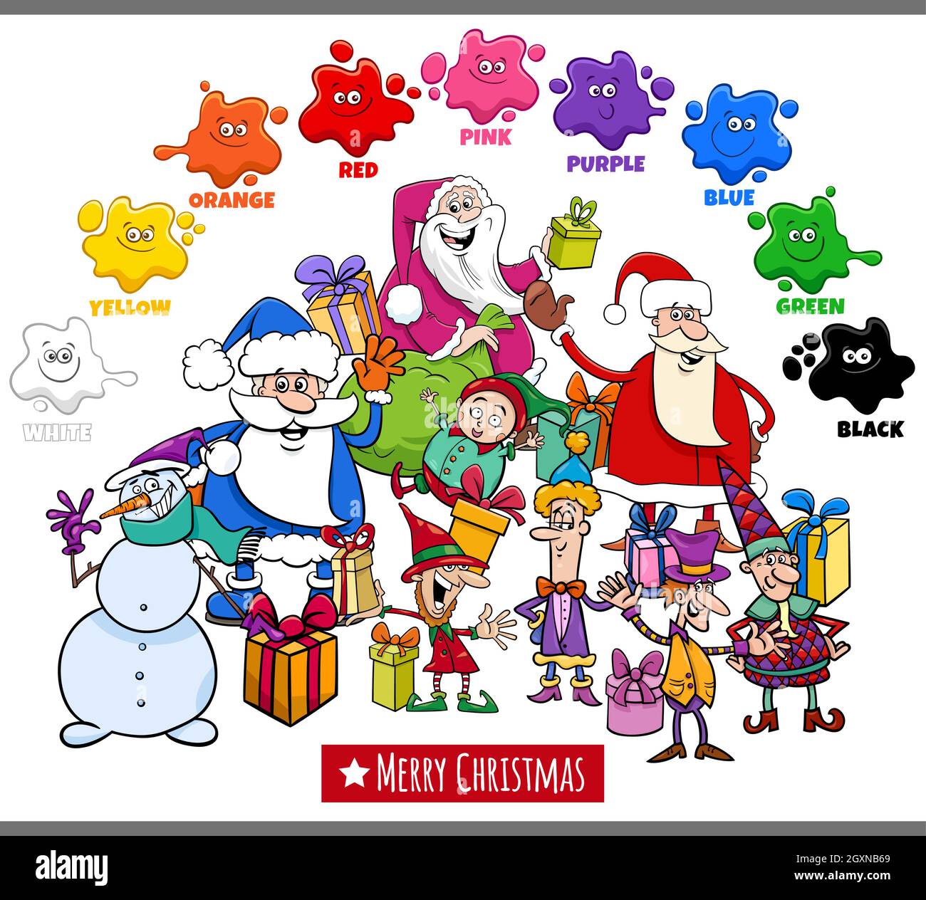 Educational cartoon illustration of basic colors with Christmas holiday ...