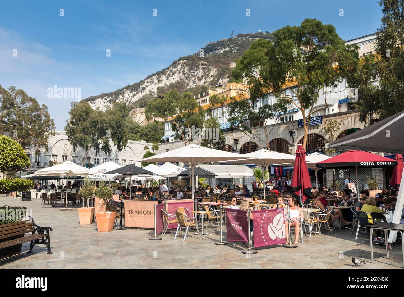 People sitting outdoors in Grand Casements Square, Gibraltar Stock ...