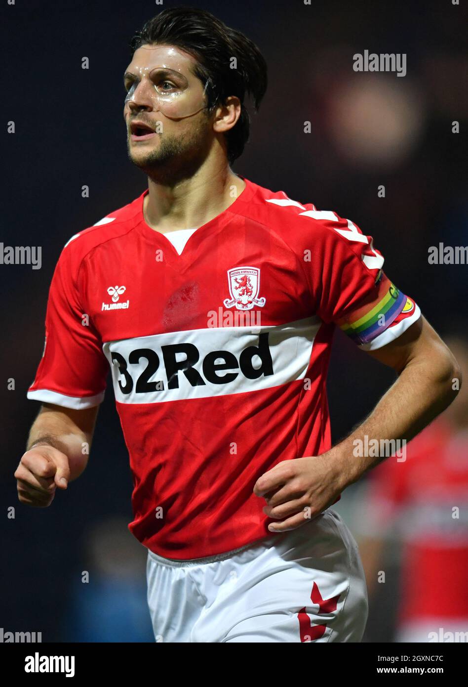 Middlesbrough's captain George Friend wears a rainbow coloured armband ...