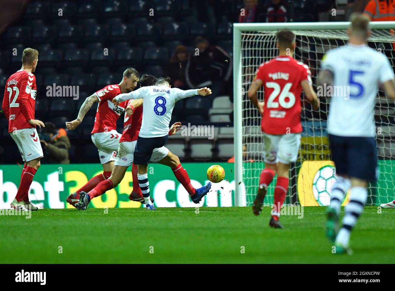 Preston North End's Alan Browne scores his side's first goal of the ...
