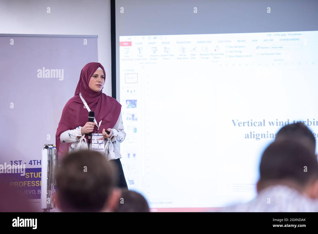 young muslim businesswoman at business conference room with public ...