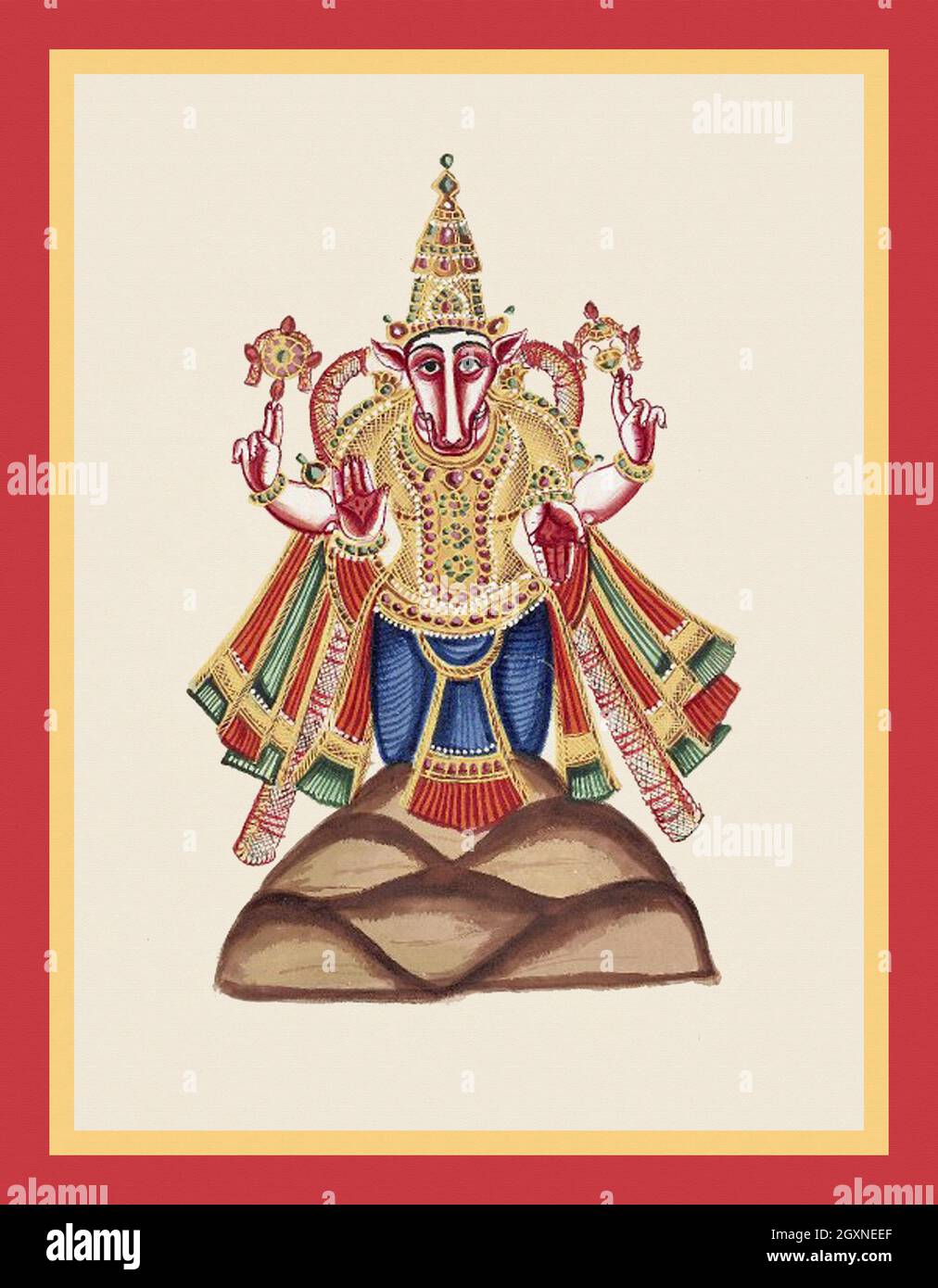 Varāha, with a boars head, emerging from a hillock Stock Photo - Alamy