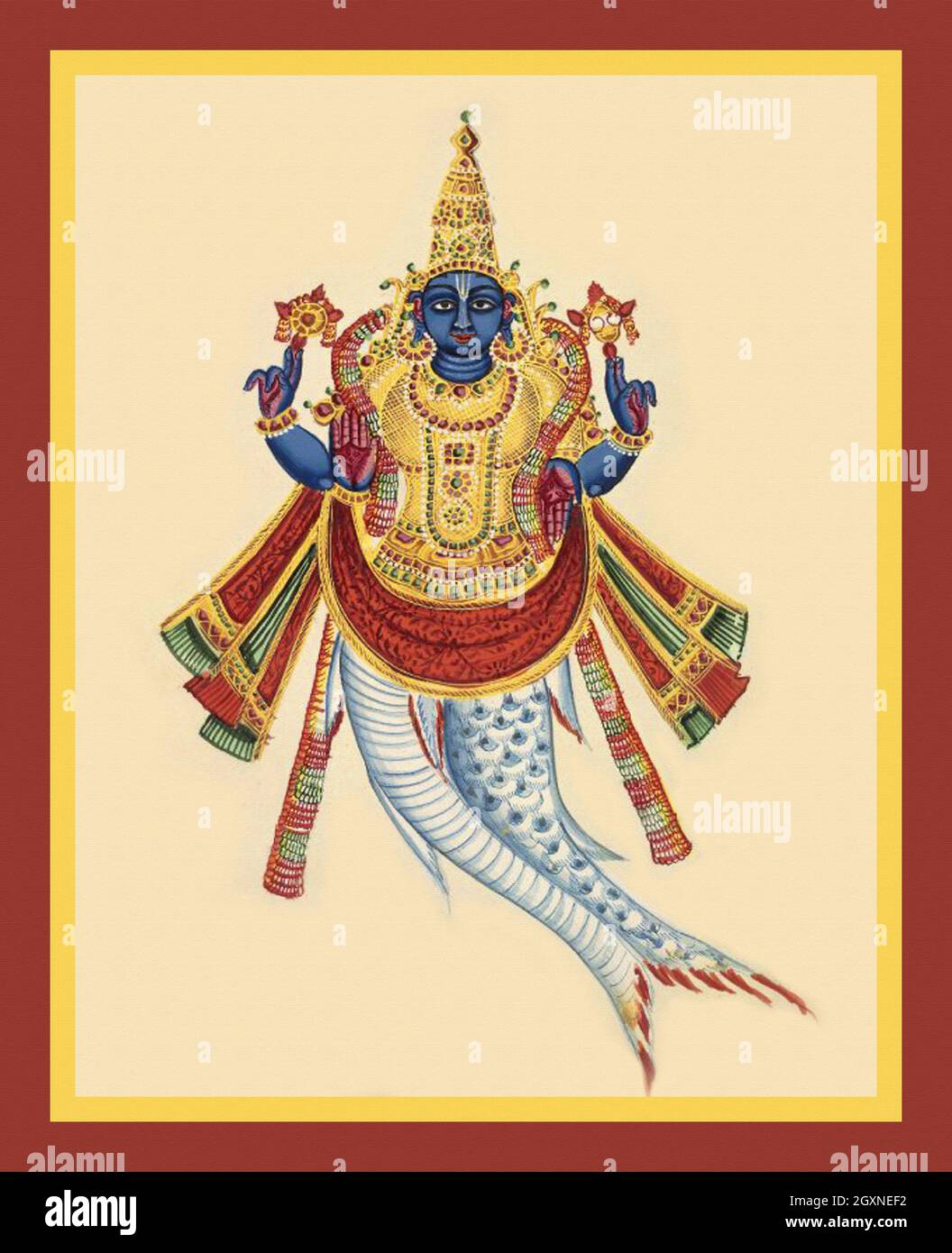 Matsya emerging from the tail of a fish Stock Photo - Alamy