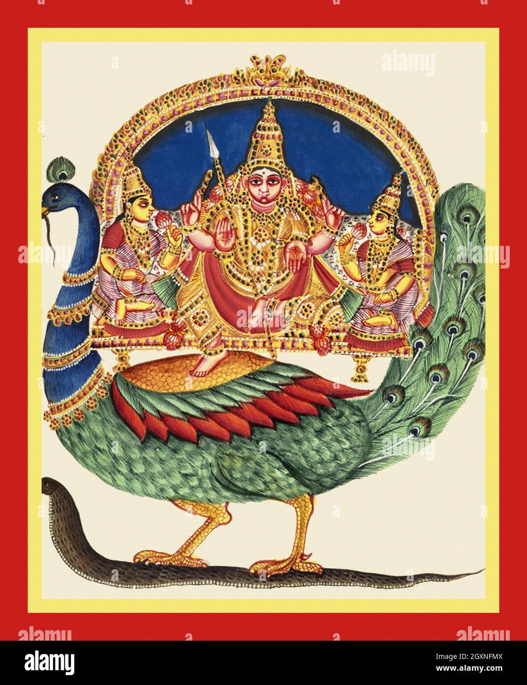 Subrahmanya, Valli and Devasena on the back of a peacock Stock Photo ...