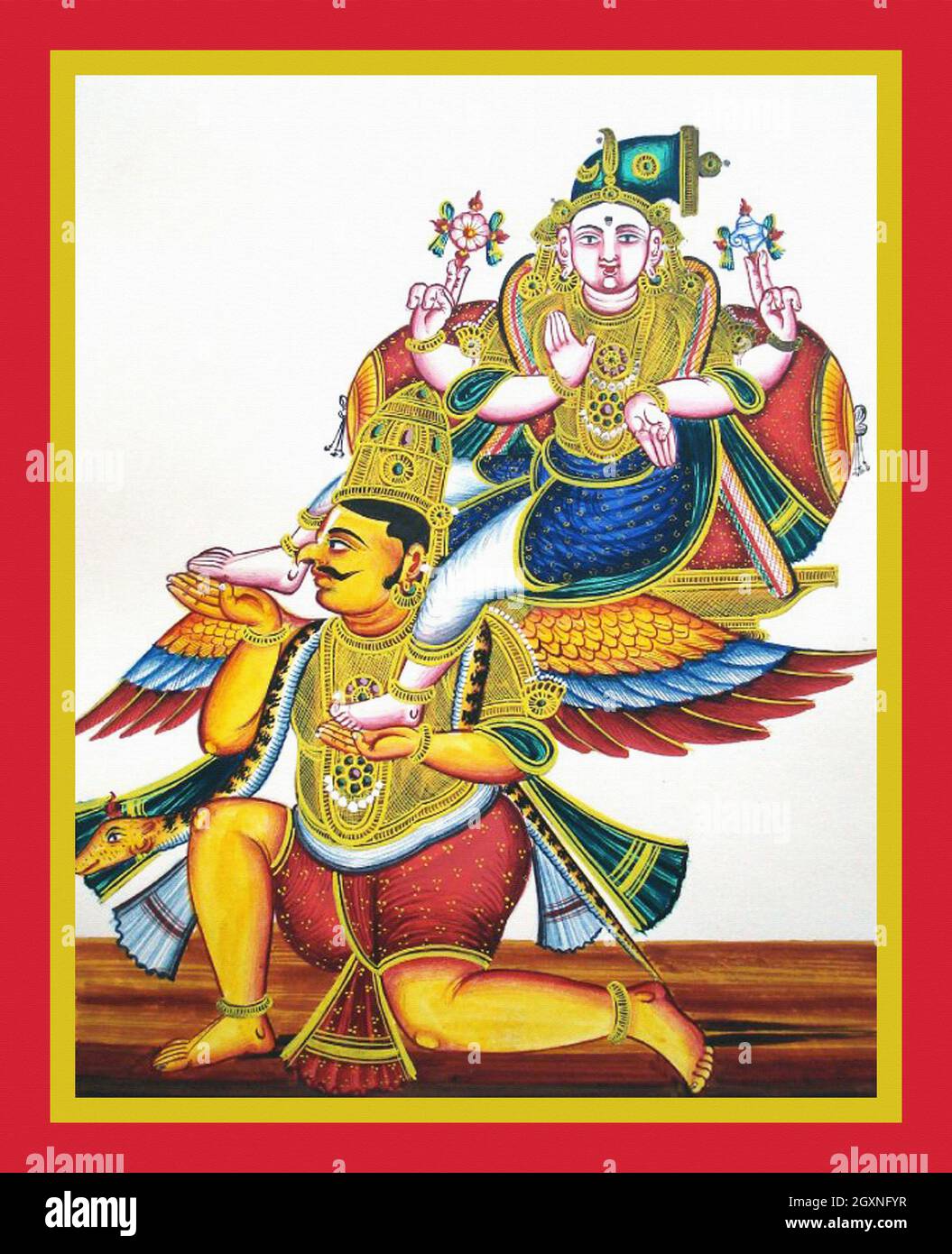 Kneeling Garuda carrying a Deity Stock Photo - Alamy