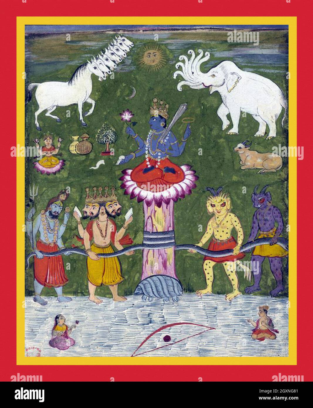 Samudra Manthan scene with Vishnu as Kurma Stock Photo - Alamy