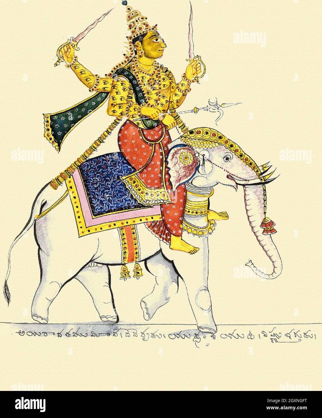 Indra riding on his four-tusked elephant Airavta Stock Photo - Alamy