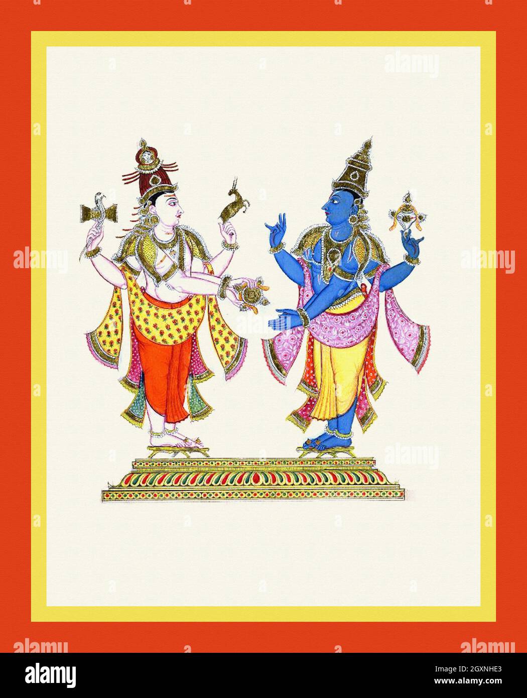 Shiva gives Vishnu the chakra Stock Photo - Alamy