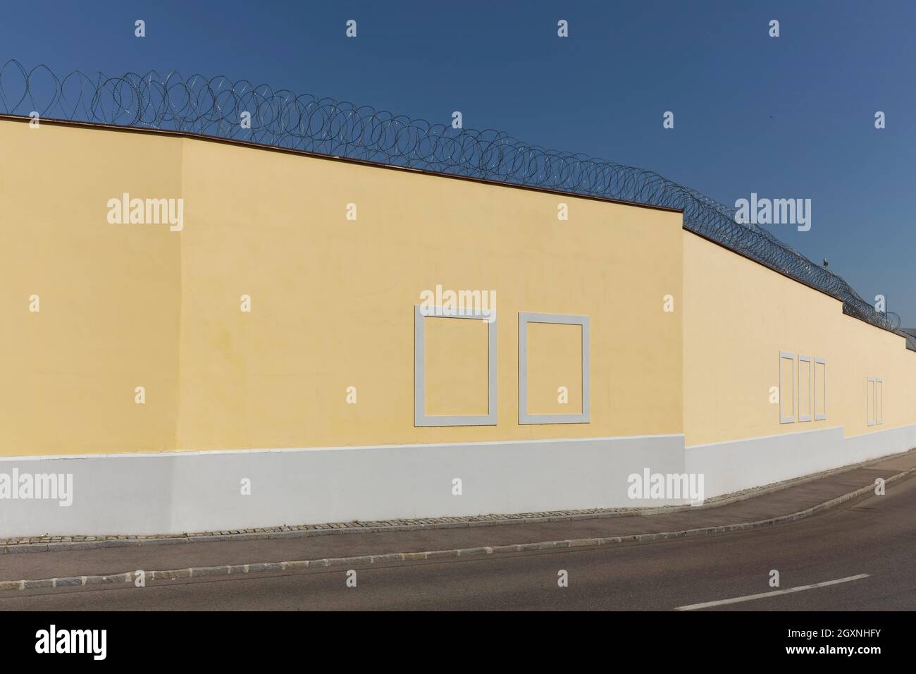 Prison wall with painted window frames, Stein Prison, Krems-Stein ...