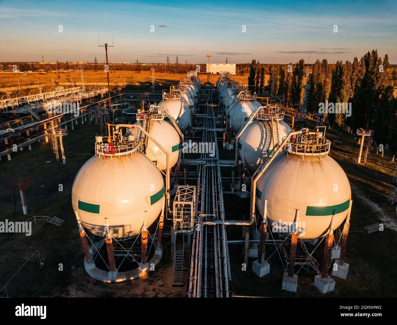 Gas storage sphere tanks in chemical plant, aerial view Stock Photo - Alamy