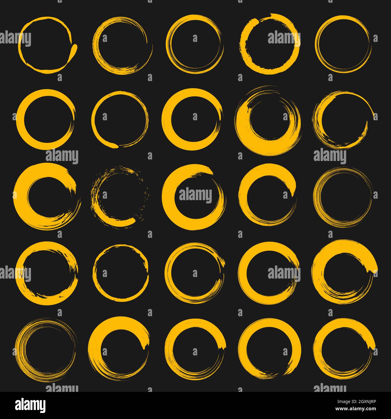 Set of abstract yellow grunge ring shapes. Vector illustration. Trendy ...