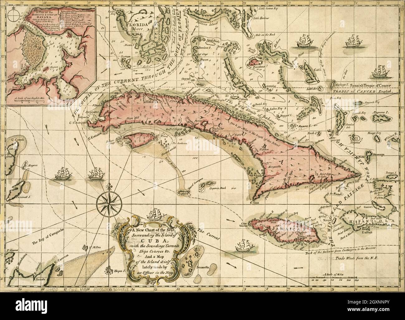 New chart of the seas surrounding Cuba Stock Photo - Alamy