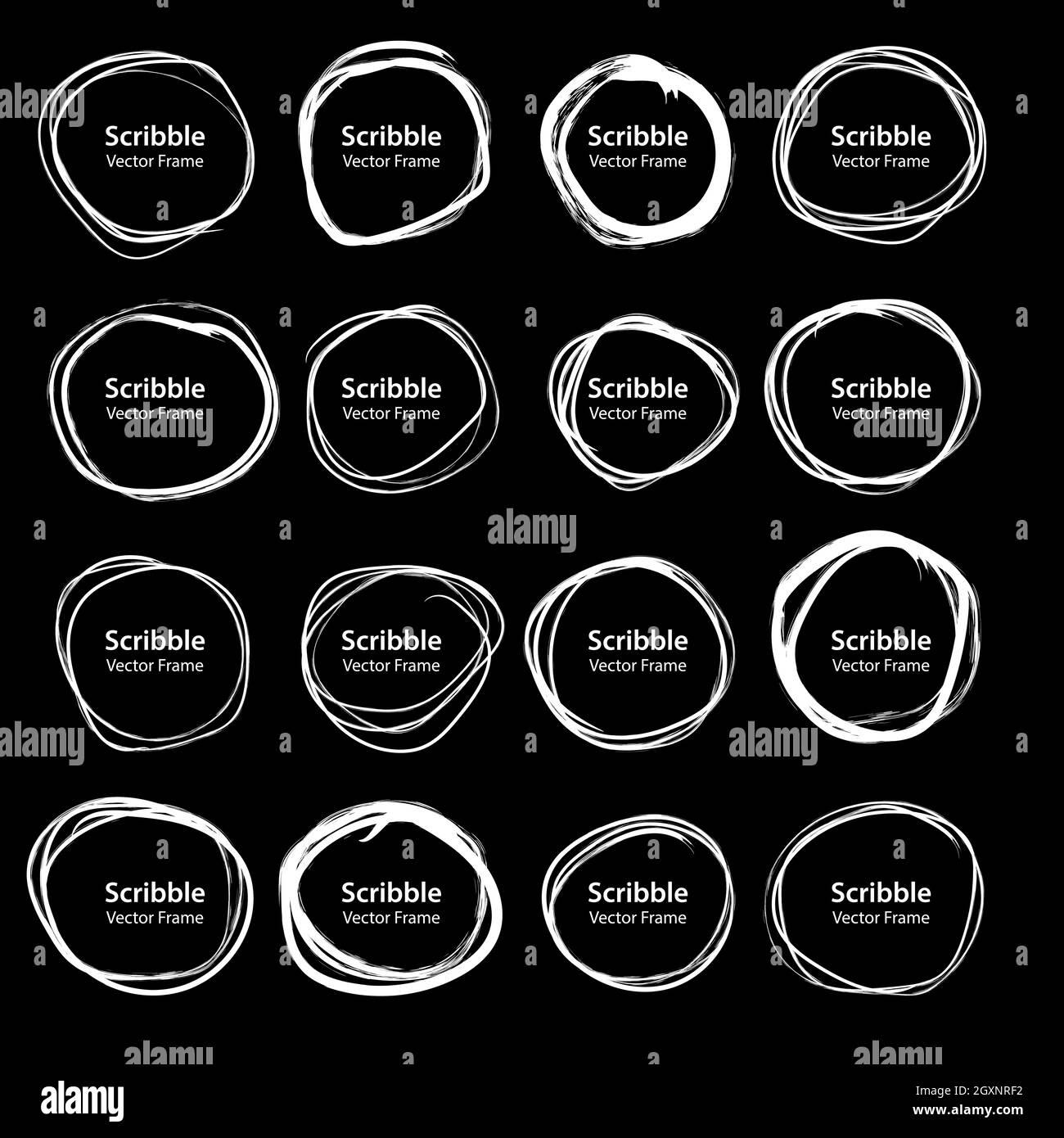 Set of white hand drawn scribble circles. Doodle style sketched design ...