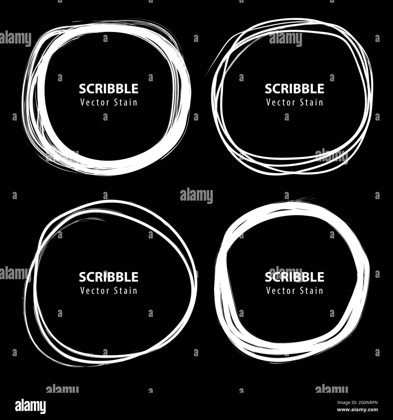 Set of white hand drawn scribble circles. Doodle style sketched design ...