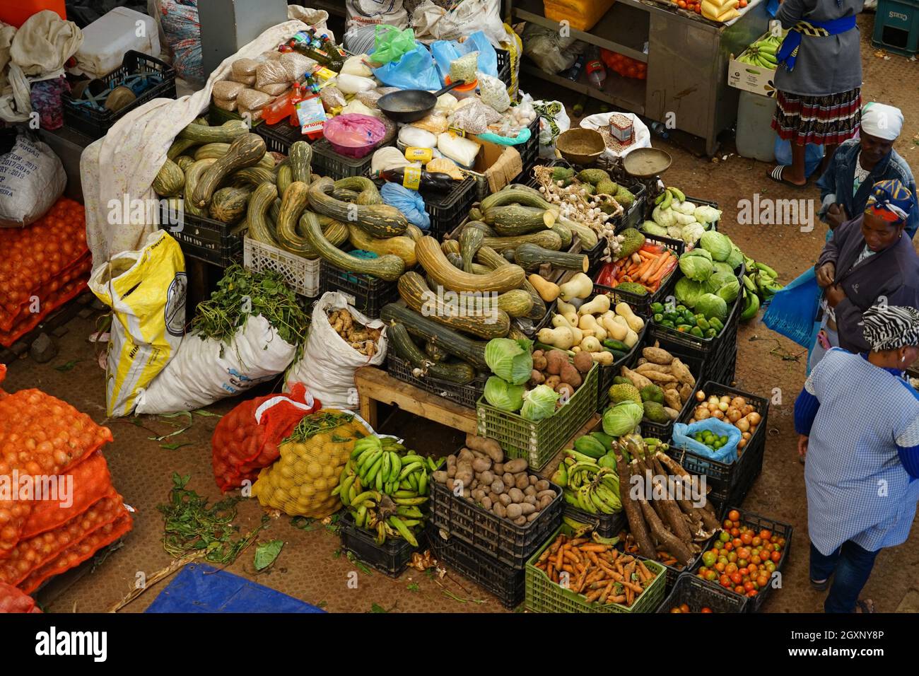 Vegetable stall, market hall, weekly market market, Assomada, Santiago ...