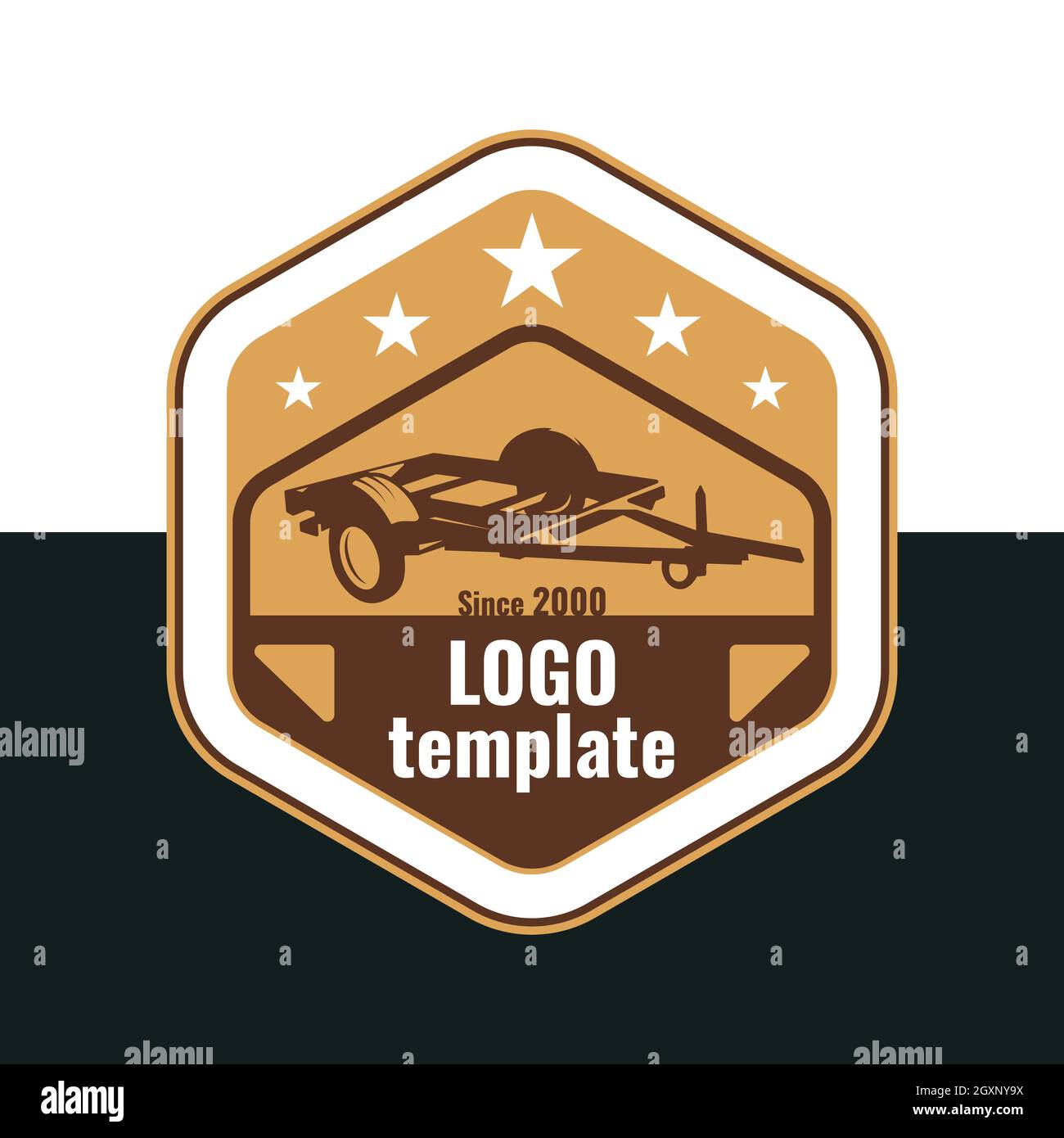 Vintage retro style logo template with trailer silhouette. Hexagon ...