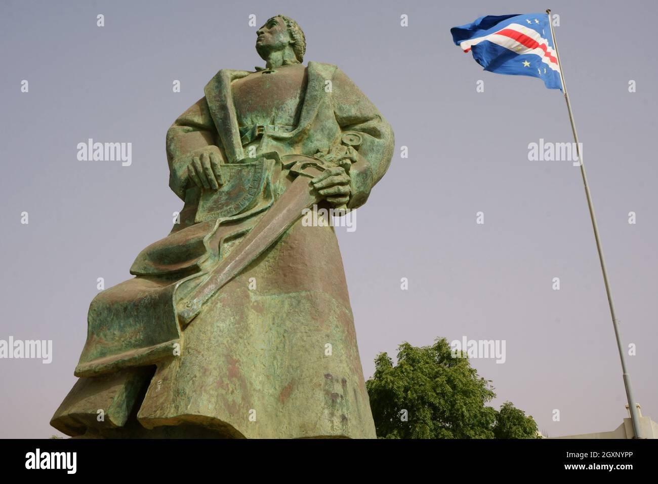 Statue of Diego Gomez, Flag of Cap Verde, Plato, Praia Centre, Praia ...