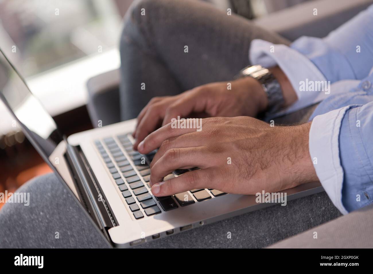 technology, home and lifestyle concept of man working from home using ...