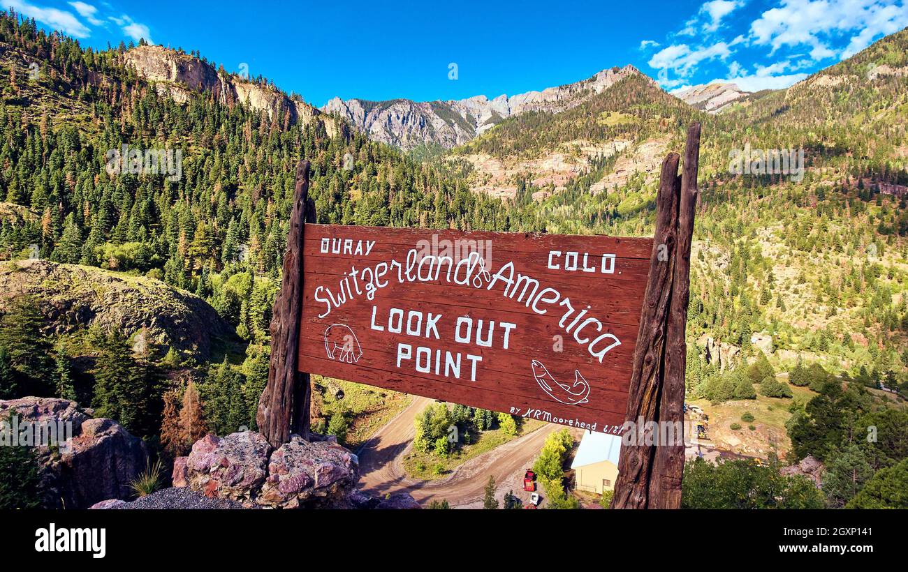 Sign for Ouray Colorado lookout Switzerland of America Stock Photo - Alamy