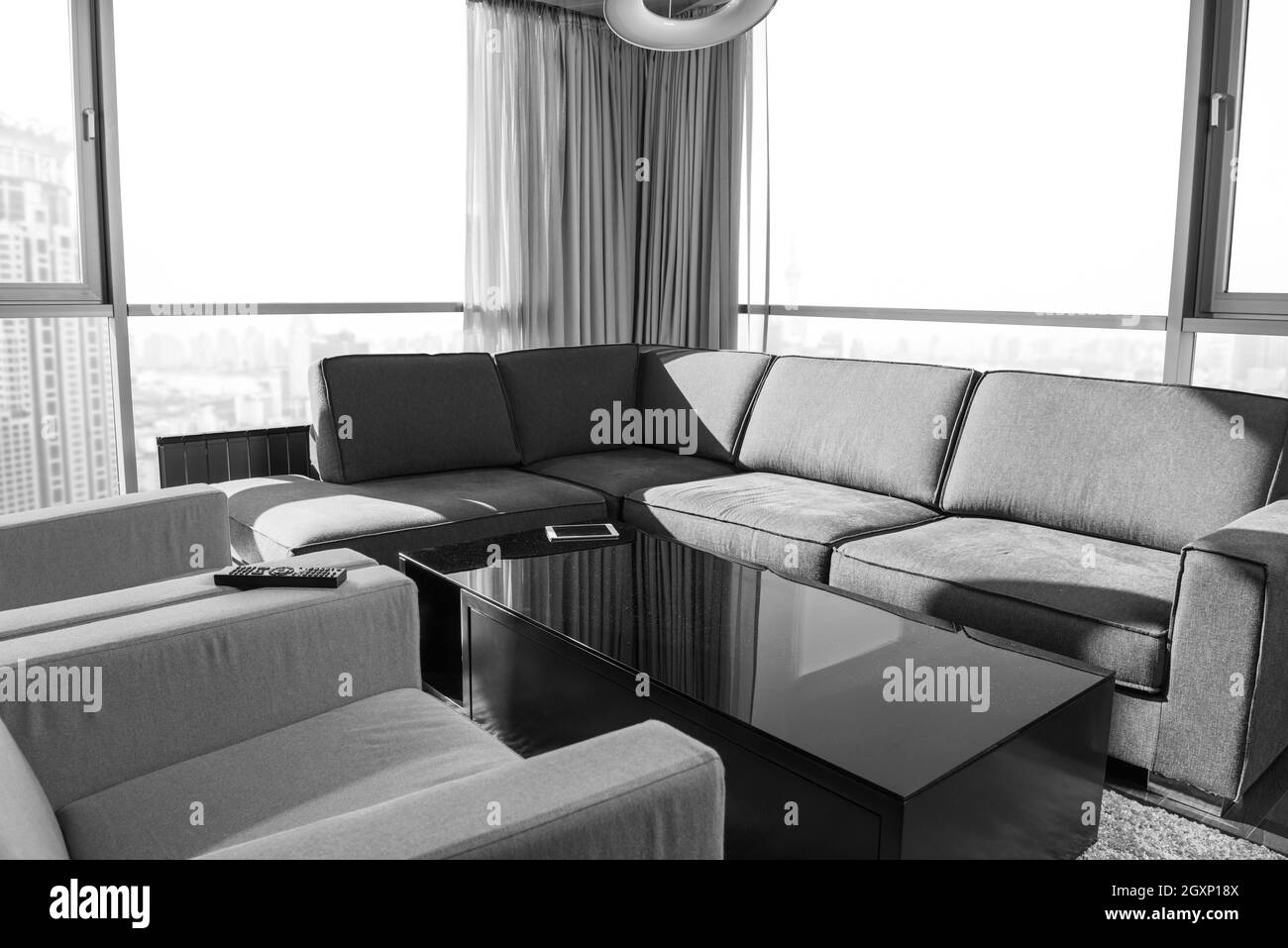 Architecture, Interior, modern apartment, wide living room Stock Photo ...