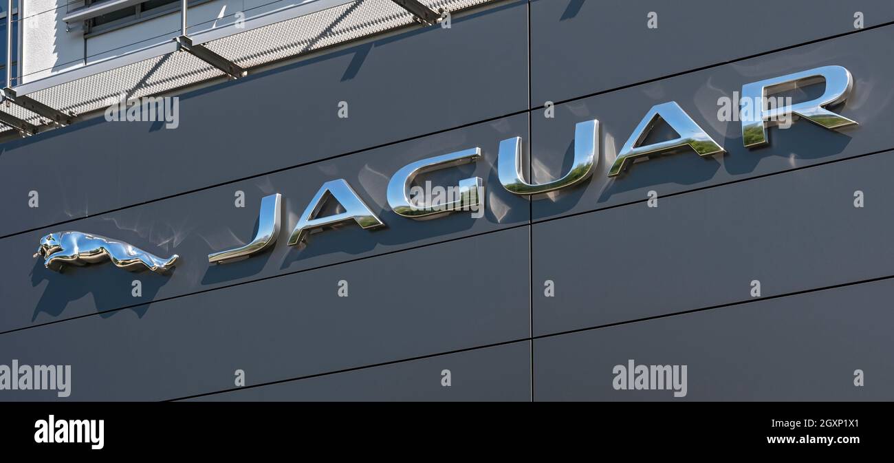 Jaguar lettering and logo, Munich, Upper Bavaria, Bavaria, Germany ...