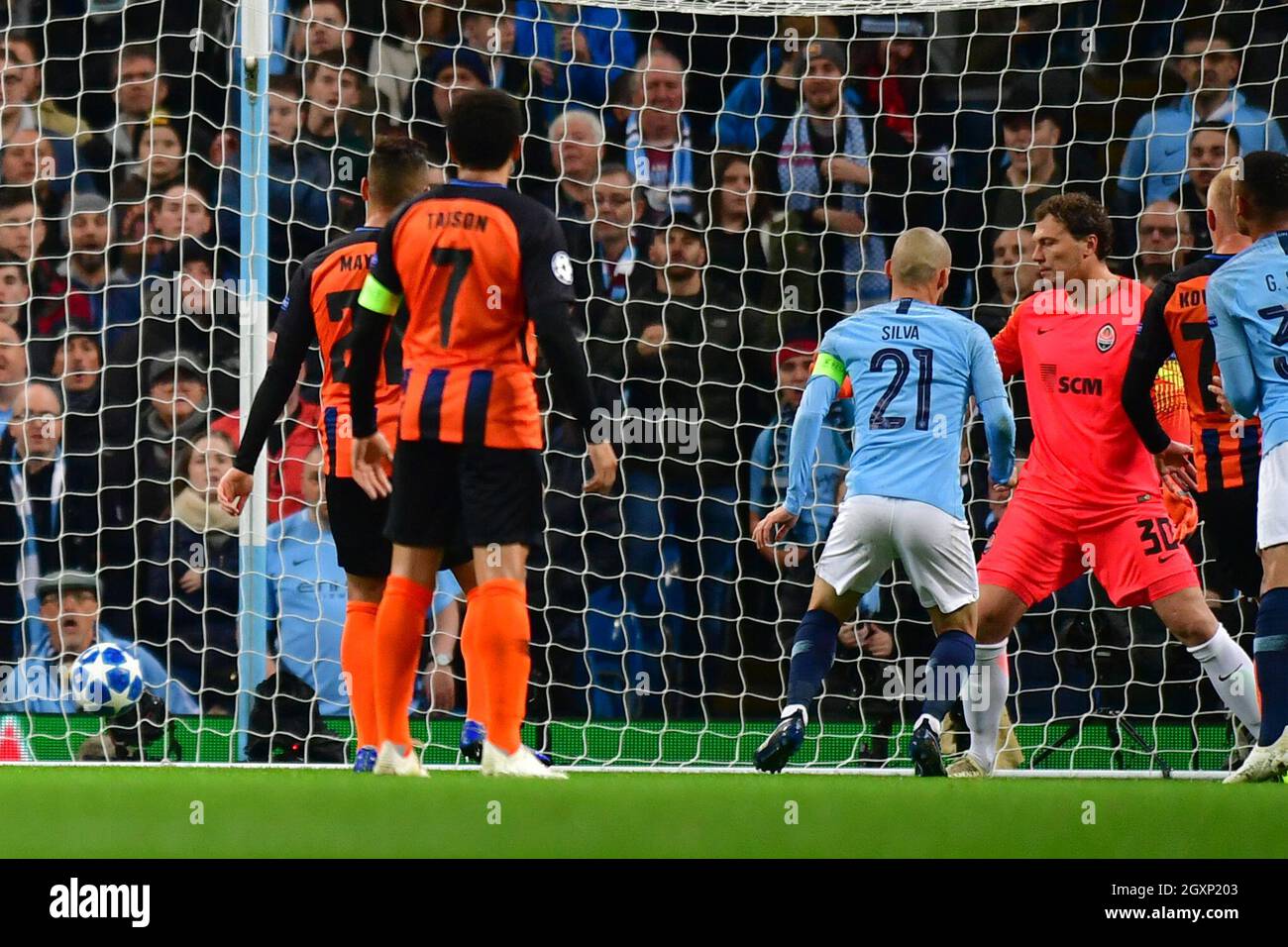 Manchester City's David Silva scores his side's first goal of the game ...